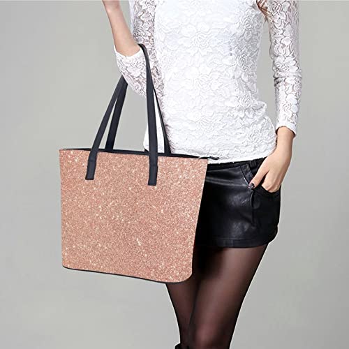 Womens Handbag Rose Gold Glitter Leather Tote Bag Top Handle Satchel Bags For Lady