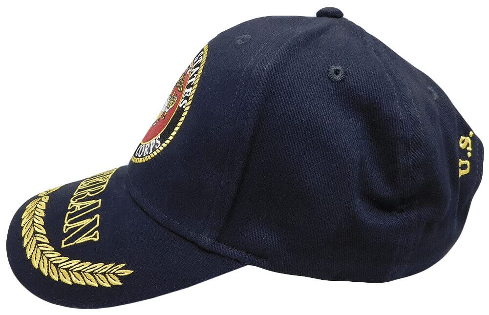 United States Marine Corps Emblem Veteran Wreath Navy Blue Adjustable Embroidered Cotton Hat Cap - Officially Licensed