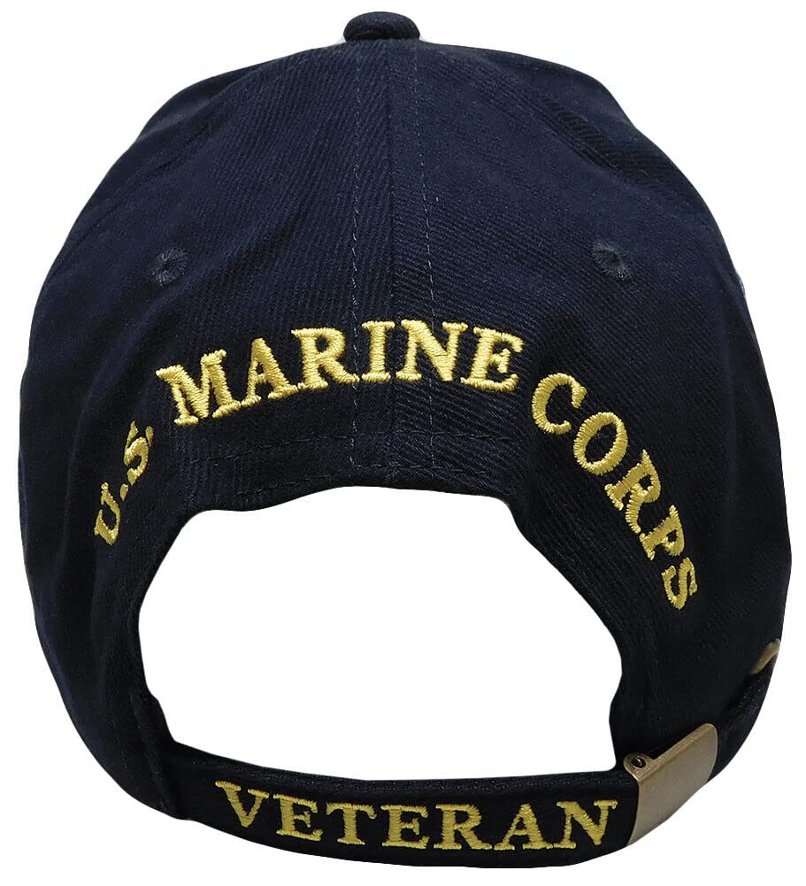 United States Marine Corps Emblem Veteran Wreath Navy Blue Adjustable Embroidered Cotton Hat Cap - Officially Licensed