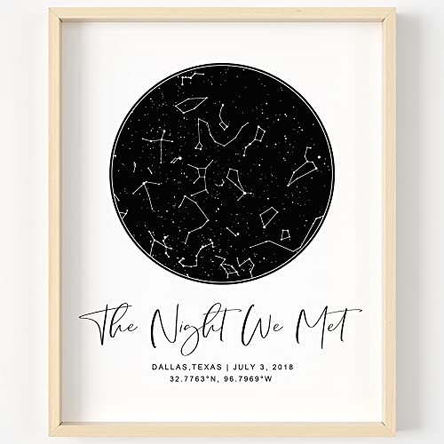 Personalized Star Map With Specific Dates & Place - Custom Constellation Map Print, Unframed - Special Occasion Star Chart Wall Art - Great Anniversary, Engagement, Wedding, Romantic Gift (White)