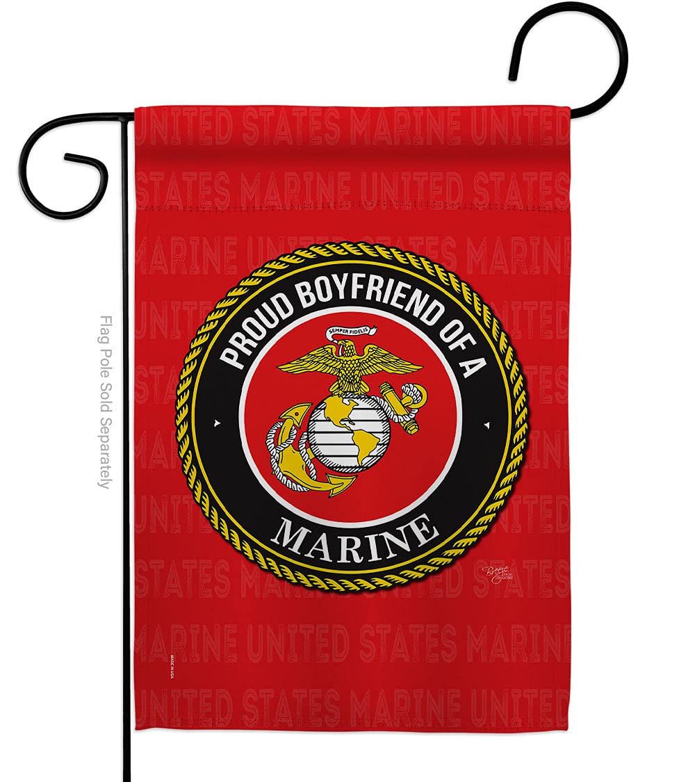 Breeze Decor Proud Boyfriend Garden Flag Armed Forces Marine Corps USMC Semper Fi United State American Military Veteran Retire Official House Banner Small Yard Gift Double-Sided, Made in USA