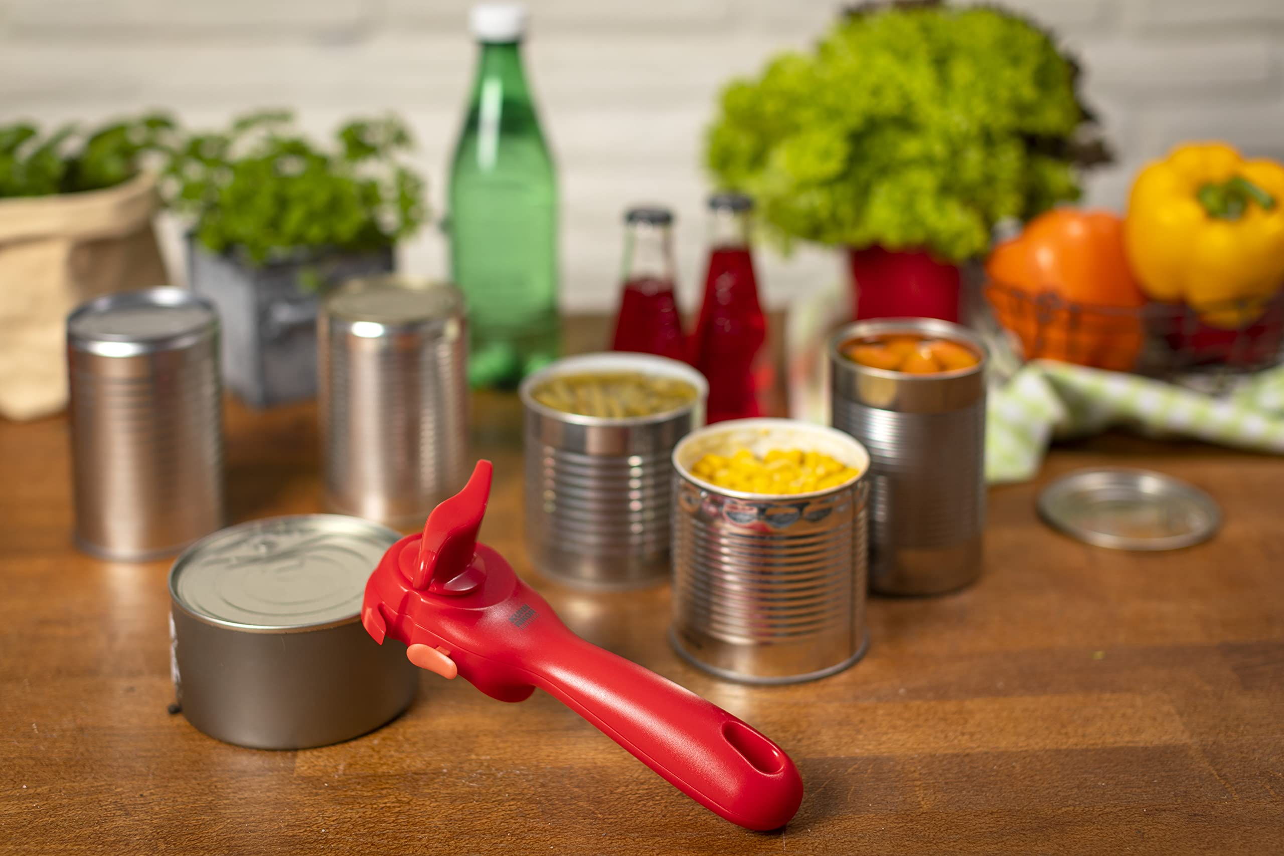 Kuhn Rikon Deluxe Auto Safety LidLifter/Can Opener, 7 x 2 x 3 inches, Red and Silver