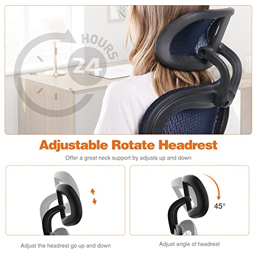 SMUG Ergonomic Large High Back Office Ergo3D Rolling Desk 4D Armrest,3D Lumbar Support,Adjustable Headrest,Breathable Mesh Computer Gaming Executive Swivel Chairs, Blue