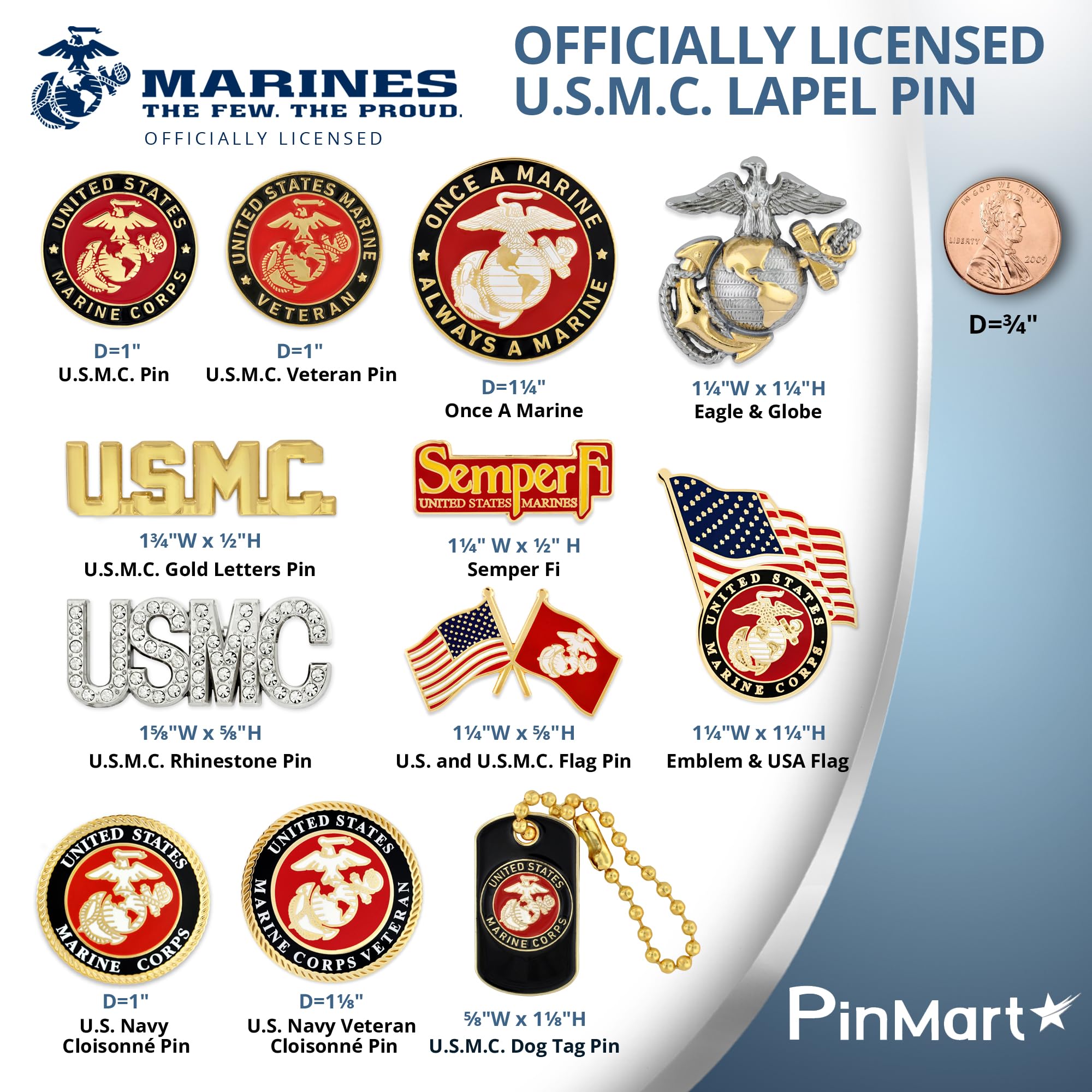 PinMart Officially Licensed U.S.M.C. Veteran 4-Piece Lapel Pin β Military Insignia United States Marine Corps Logo Pins β Gold Plated Enamel Brooch with Secure Clutch Back