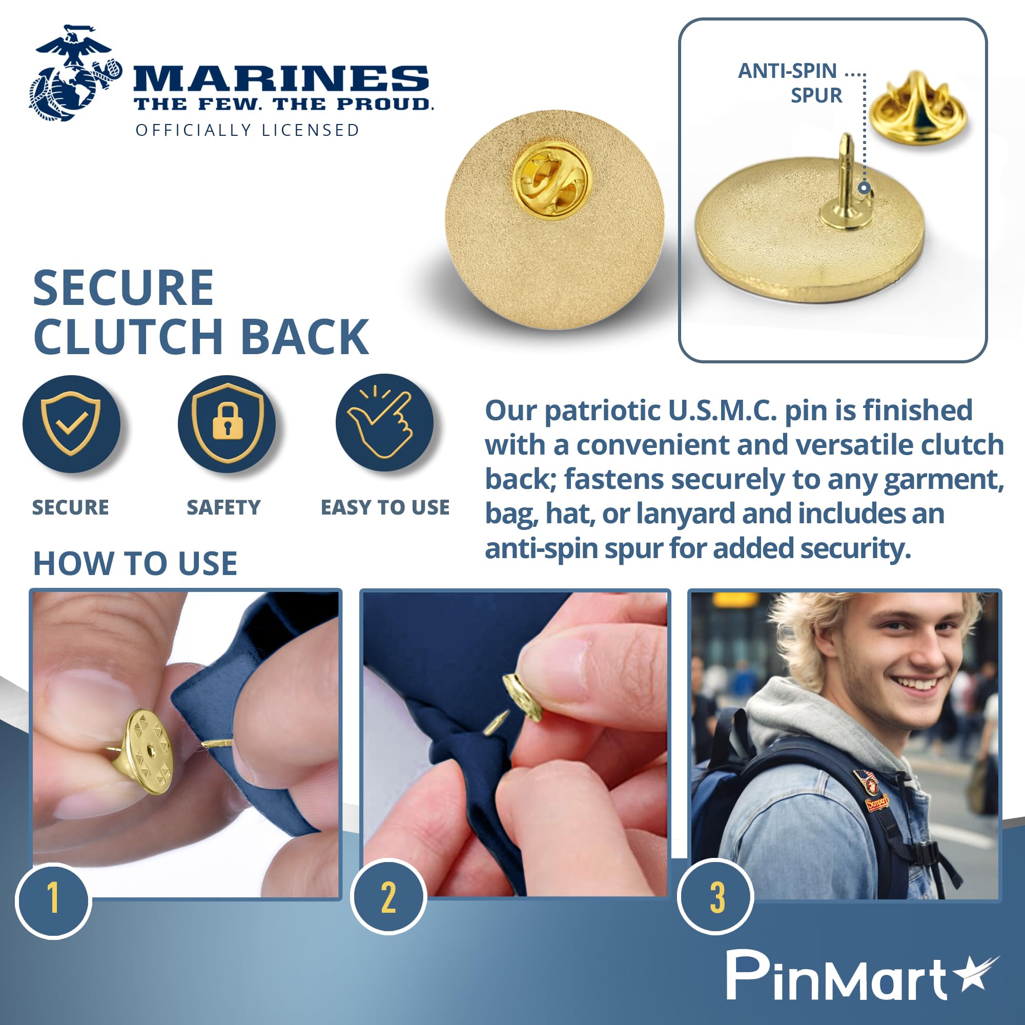 PinMart Officially Licensed U.S.M.C. Veteran 4-Piece Lapel Pin β Military Insignia United States Marine Corps Logo Pins β Gold Plated Enamel Brooch with Secure Clutch Back