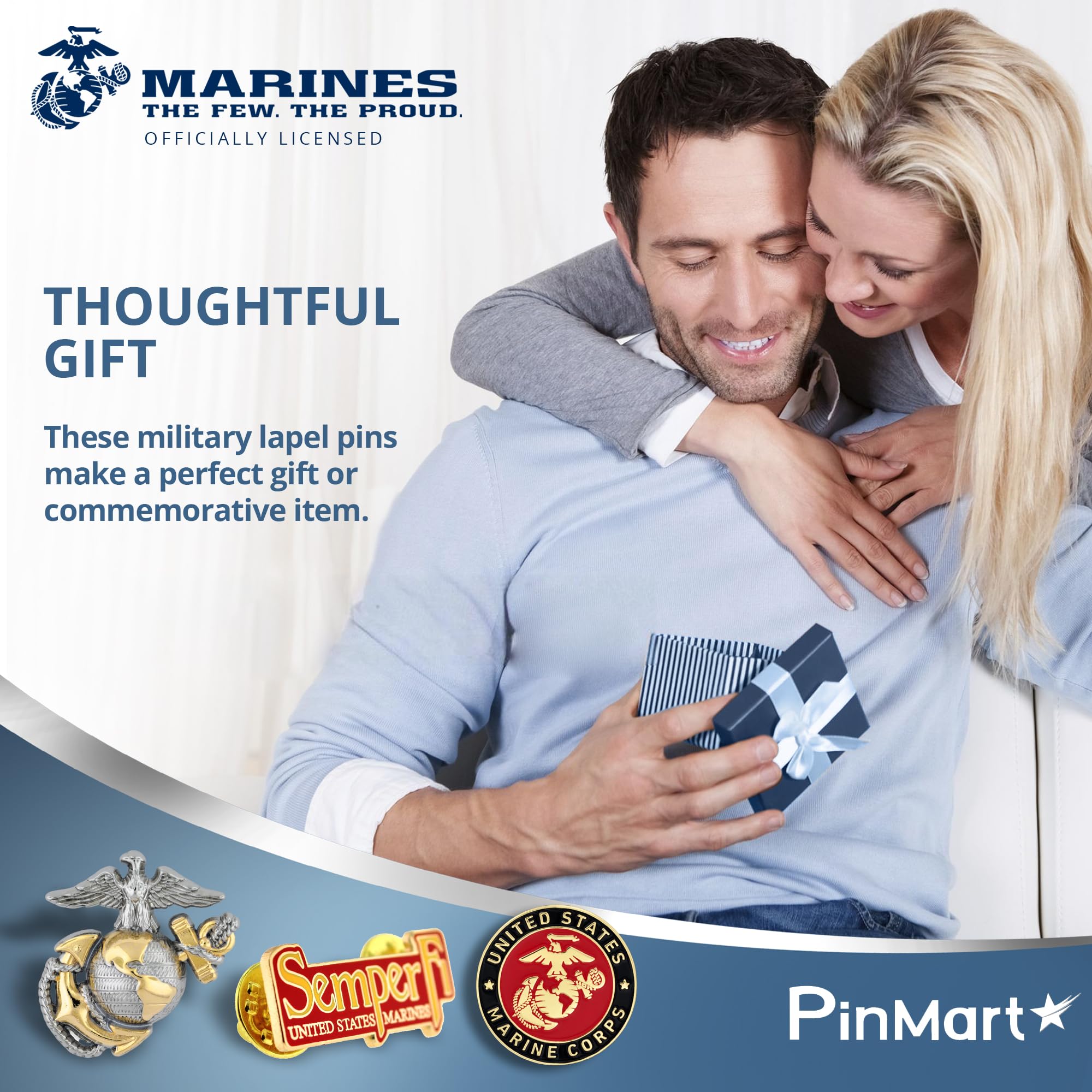 PinMart Officially Licensed U.S.M.C. Veteran 4-Piece Lapel Pin β Military Insignia United States Marine Corps Logo Pins β Gold Plated Enamel Brooch with Secure Clutch Back