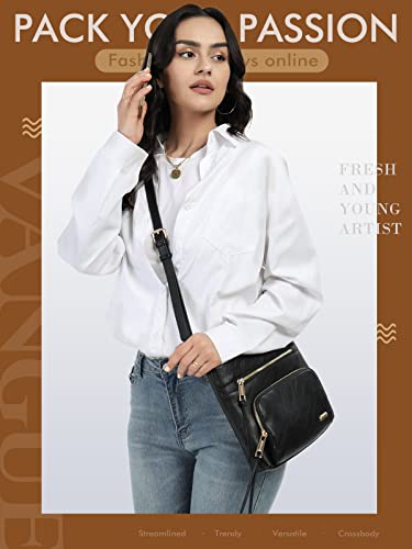 Vangue Crossbody Purses for Women Multi Pockets Vegan Leather Women's Shoulder Handbags with Adjustable Strap (Black)