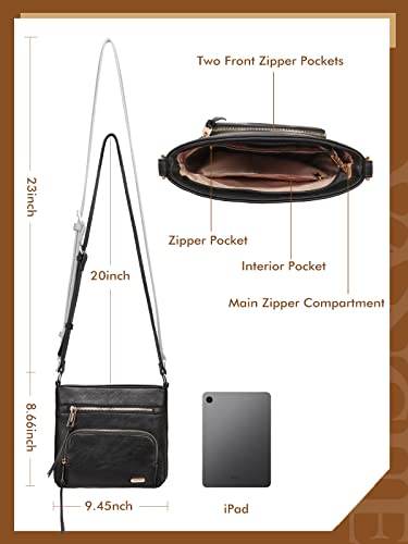 Vangue Crossbody Purses for Women Multi Pockets Vegan Leather Women's Shoulder Handbags with Adjustable Strap (Black)