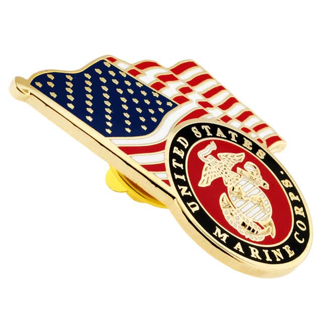 PinMart Officially Licensed U.S.M.C. Veteran 4-Piece Lapel Pin β Military Insignia United States Marine Corps Logo Pins β Gold Plated Enamel Brooch with Secure Clutch Back