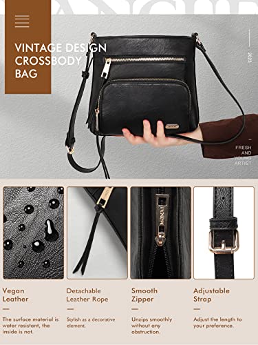Vangue Crossbody Purses for Women Multi Pockets Vegan Leather Women's Shoulder Handbags with Adjustable Strap (Black)