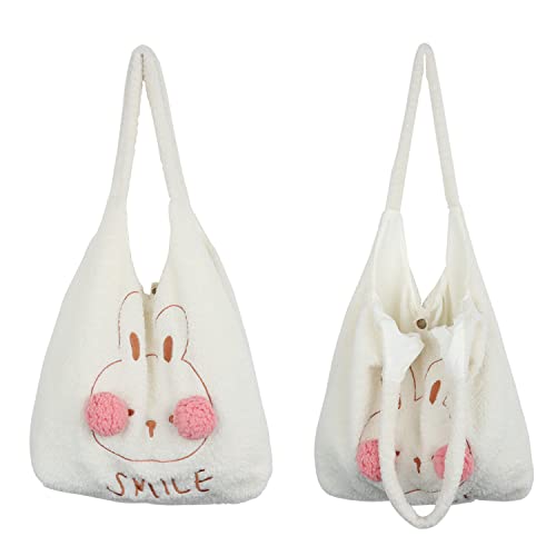 KUANG! Teddy Plush Shoulder Handbag Purse Cute Bear Fluffy Hairball Tote Plush Handbag Faux Lambs Wool Large Shopping Bag