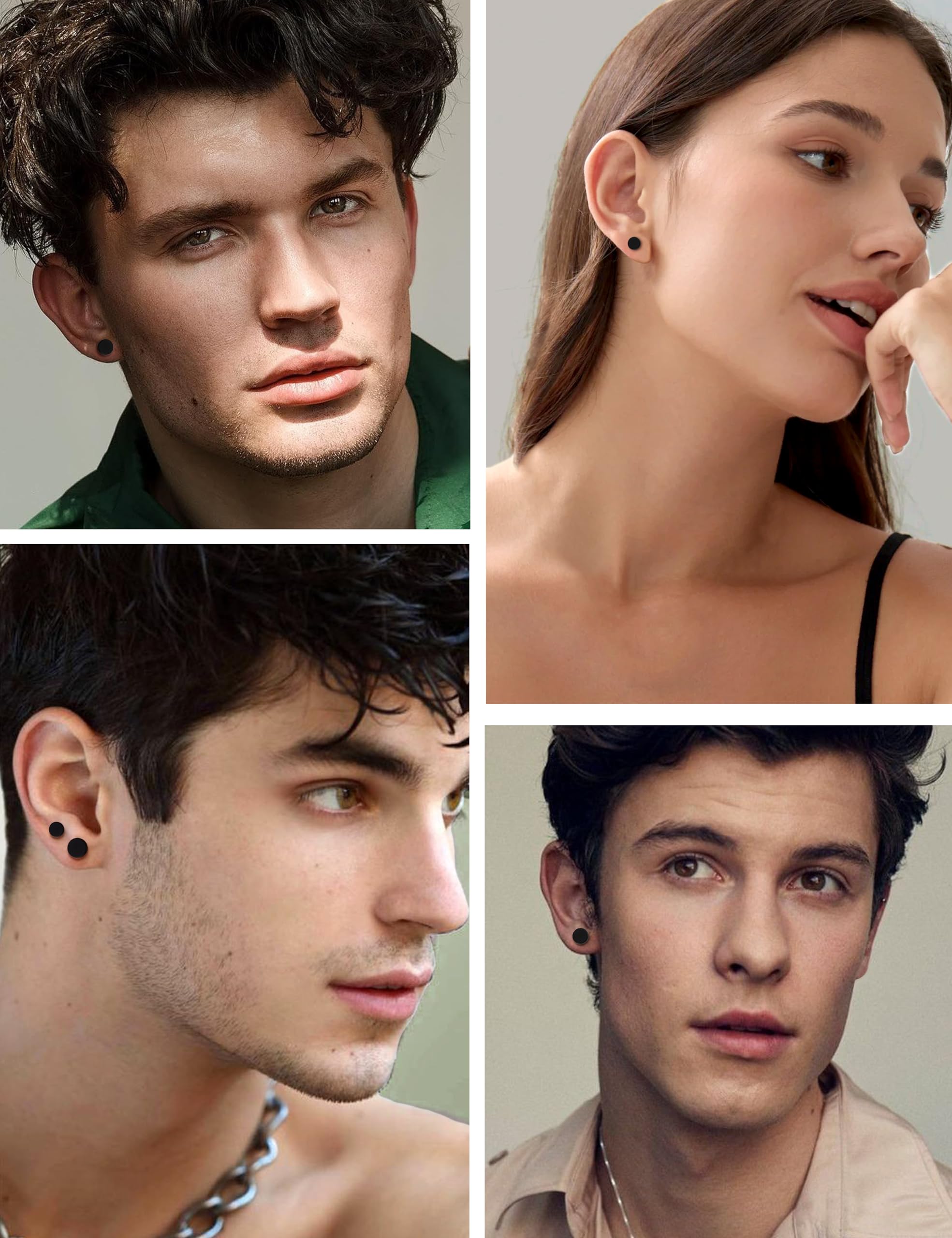 FIBO STEEL Stainless Steel Black Stud Earrings for Men Women, 8mm