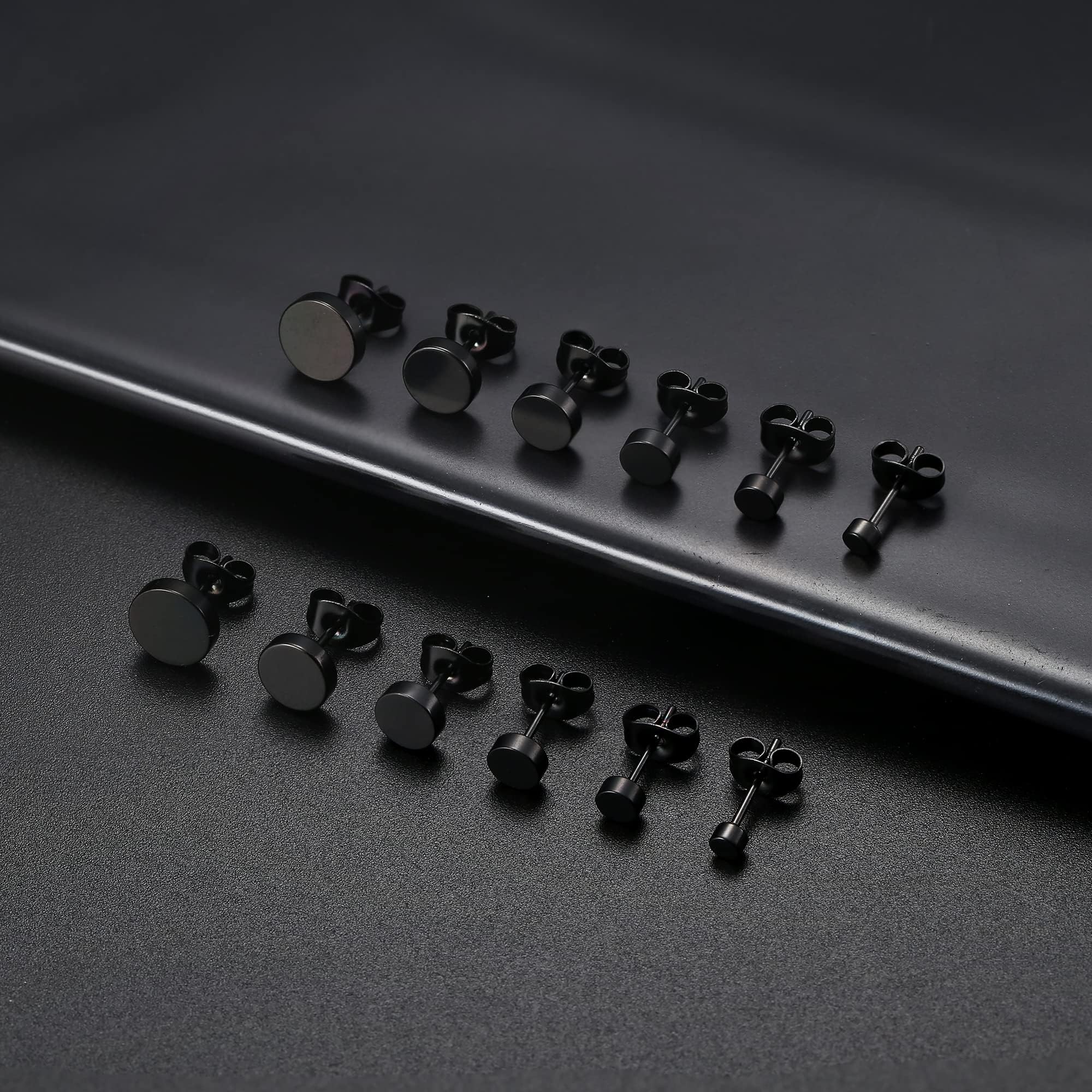 FIBO STEEL Stainless Steel Black Stud Earrings for Men Women, 8mm