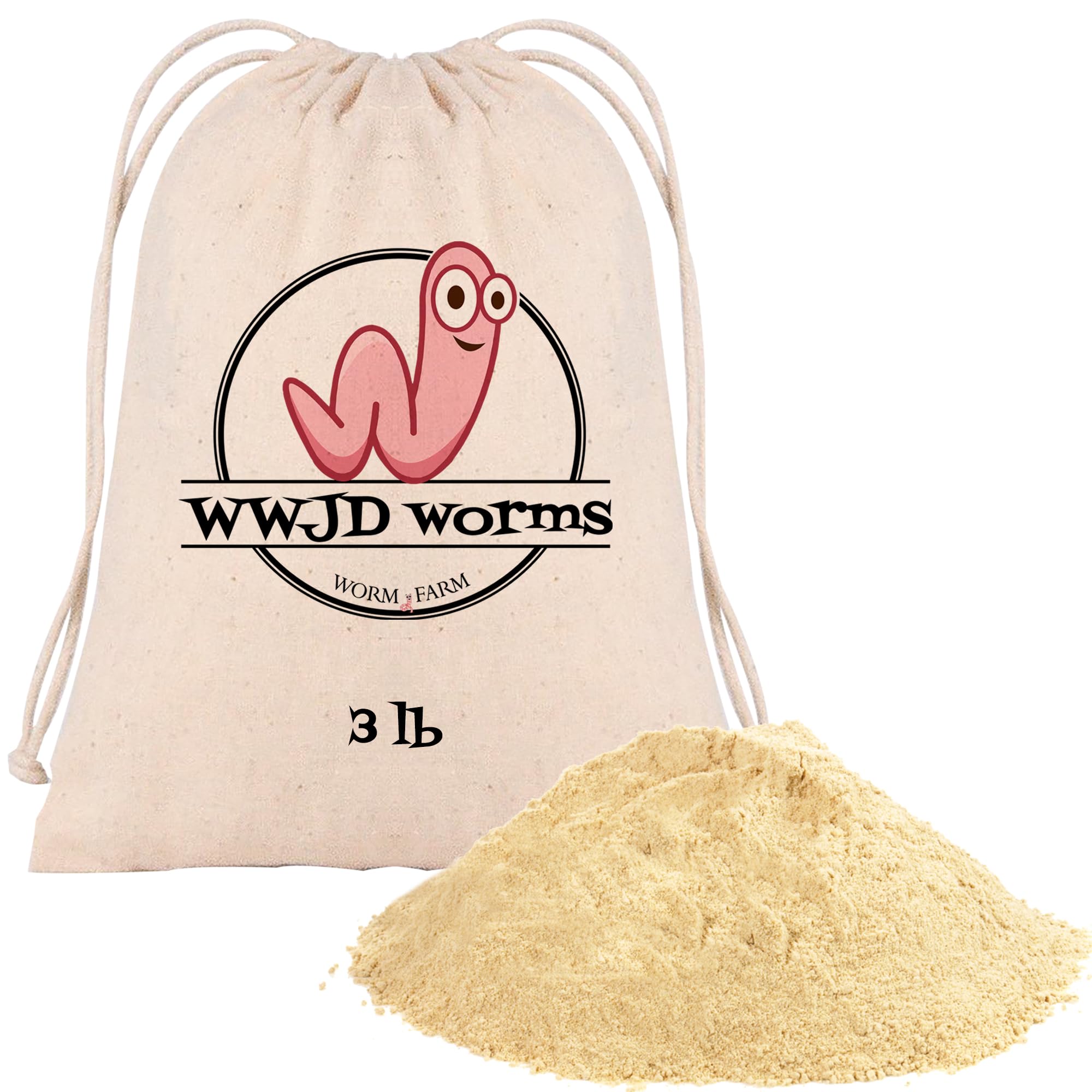 WWJD Worms Food for Worms - Mineral-Rich Worm Food, Boosts Composting Efficiency, Promotes Healthy Worms - Nutrient Blend Earthworm Chow for Nightcrawlers & Red Wigglers, 3 Pound