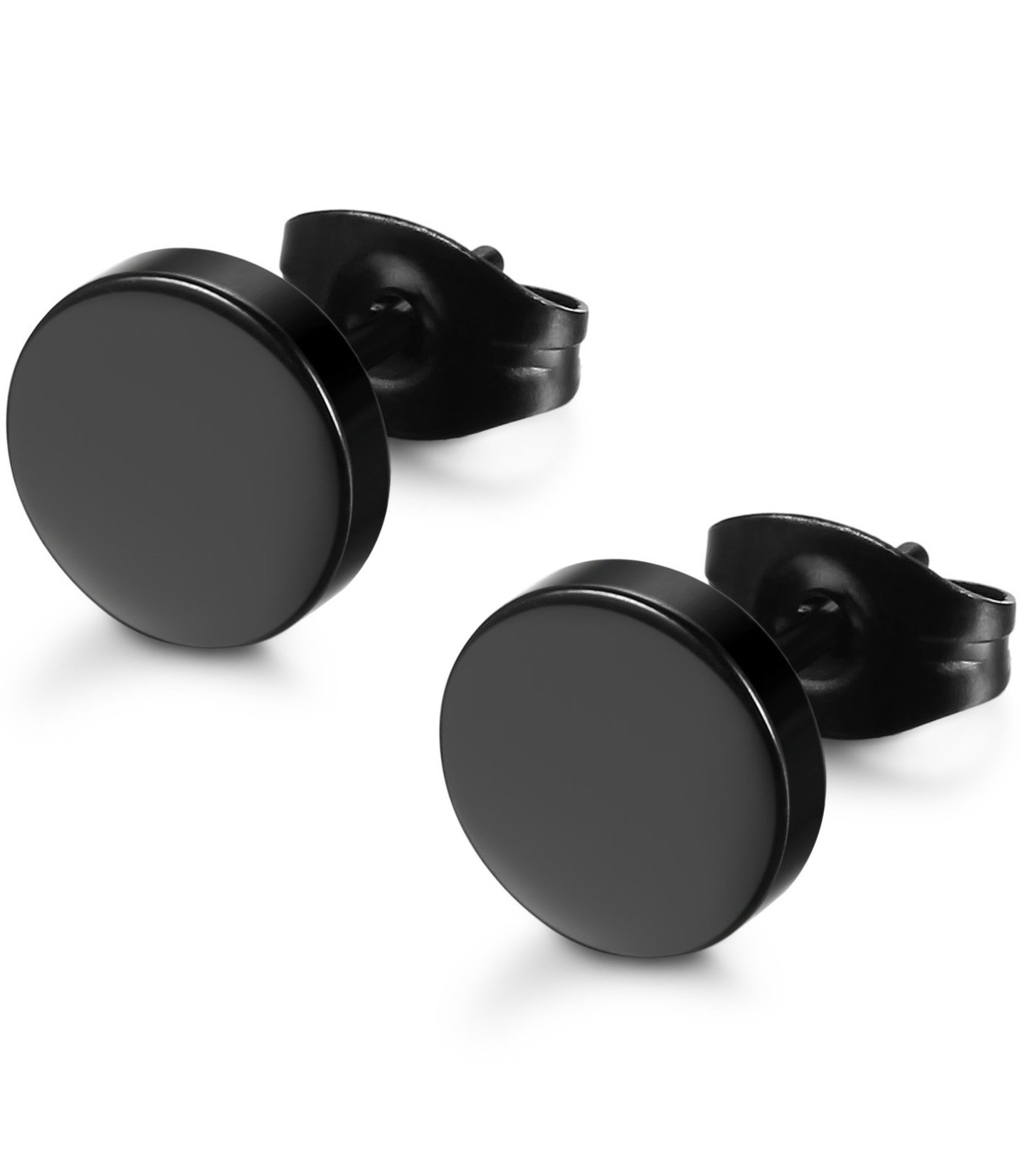 FIBO STEEL Stainless Steel Black Stud Earrings for Men Women, 8mm