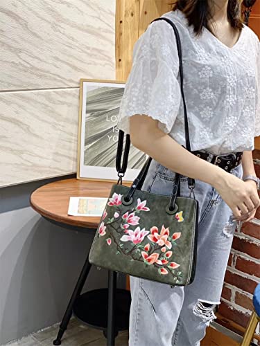 ZLXDP Chinese Style Embroidered Handbag Retro Floral Shoulder Bag Large Capacity Women's Casual Tote Bag (Color : C, Size