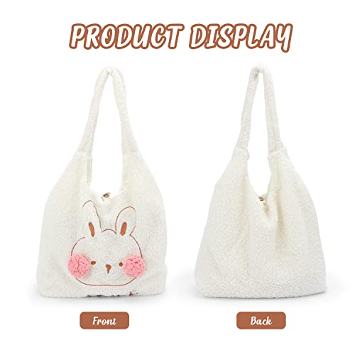 KUANG! Teddy Plush Shoulder Handbag Purse Cute Bear Fluffy Hairball Tote Plush Handbag Faux Lambs Wool Large Shopping Bag