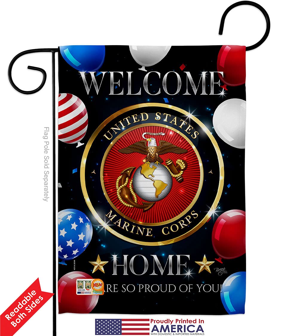Breeze Decor Welcome Home Marine Garden Flag Pack Armed Forces Corps USMC Semper Fi United State American Military Veteran Retire Official Applique House Yard Gift Double-Sided, Made in USA