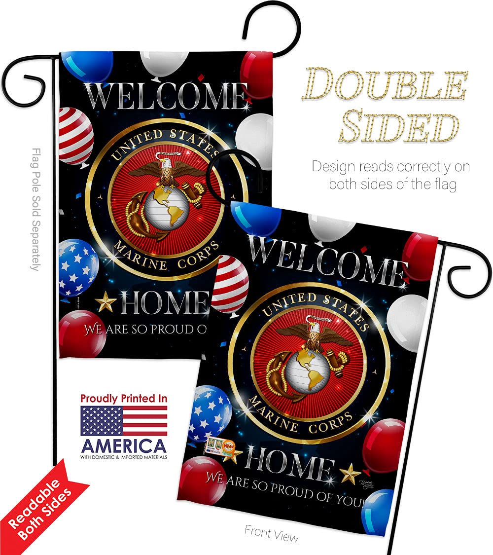 Breeze Decor Welcome Home Marine Garden Flag Pack Armed Forces Corps USMC Semper Fi United State American Military Veteran Retire Official Applique House Yard Gift Double-Sided, Made in USA