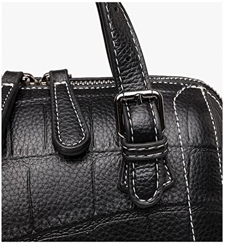 Cow Leather Satchel Handbag for Women Top Handle Crossbody Bag Small Barrel Purses Ladies Tote Shoulder Bag (Black)