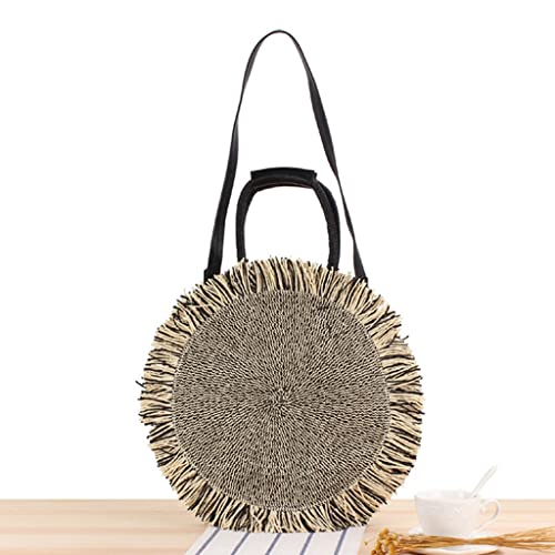 LIUZH Casual Women Shoulder Bags Round Shape Woven Tassel Summer Beach Bag Large Capacity Tote Lady Big Purses (Color : E, Size : 1)