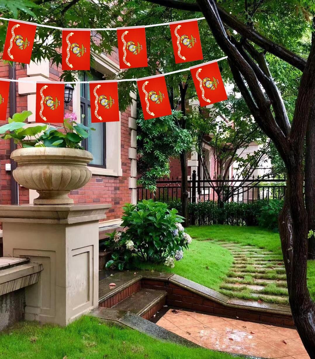 FWIW 2 Pack USA Marine Corps Banner String Small Mini American Military Pennant Flags July 4th Veteran Party Memorial Day Party Outdoor Yard Decorations