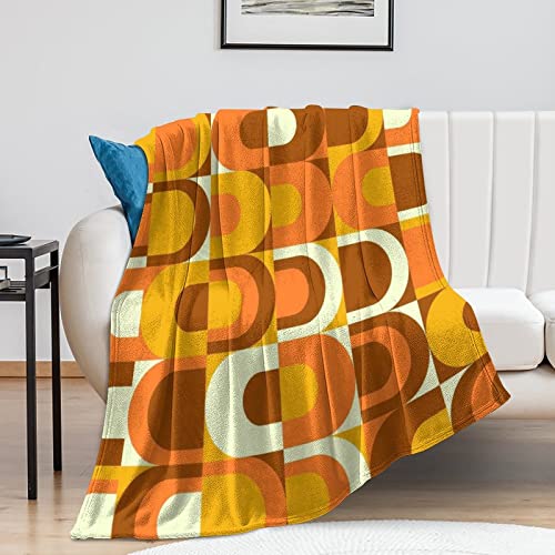 70S Pattern Retro Orange and Brown Tones Flannel Fleece Throw Blankets 50"X40" Lightweight Fluffy Winter Fall Blanket Cozy Soft Fuzzy Plush Home Decor for Couch Bed Sofa Bedroom Living Room Travel