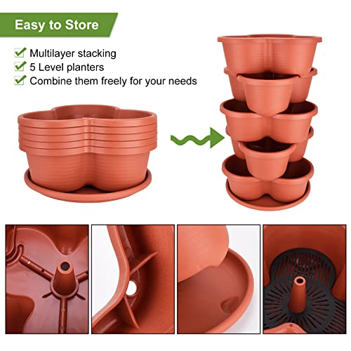 RooTrimmer Stackable Planter, Vertical Garden Planter, Strawberry Planter, Indoor/Outdoor Planters, 5 Tier Garden Tower, Herb Planter for Growing Vegetables and Succulents (Bick Red)