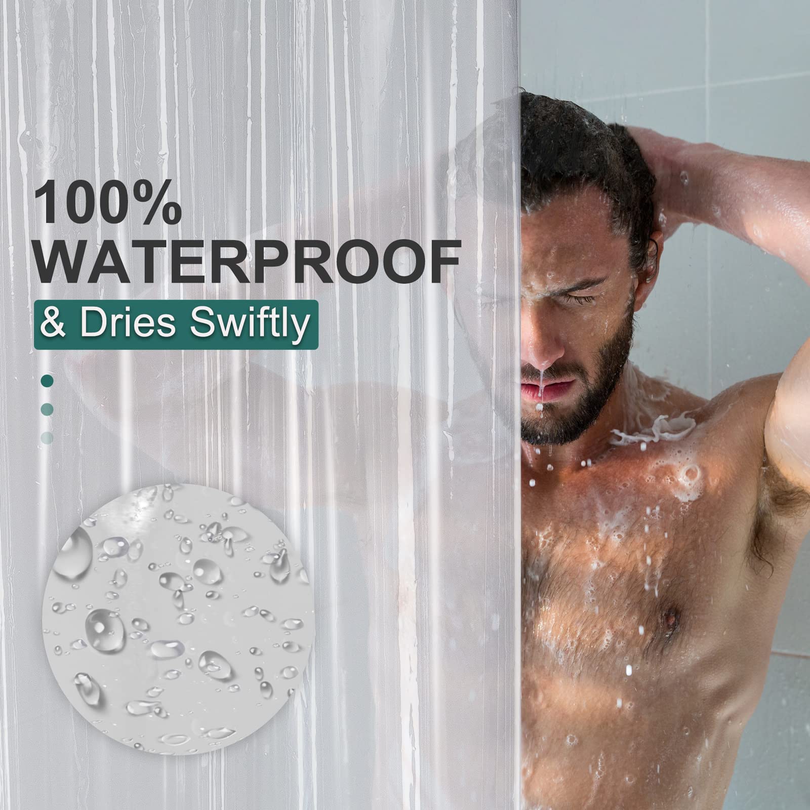 AmazerBath Plastic Shower Curtain Liner, 72 x 72 Inches EVA 8G Heavy Duty Clear Shower Curtain Liner, Waterproof Weighted Thick Bathroom Curtain with 3 Clear Weights and 12 Rustproof Grommet Holes