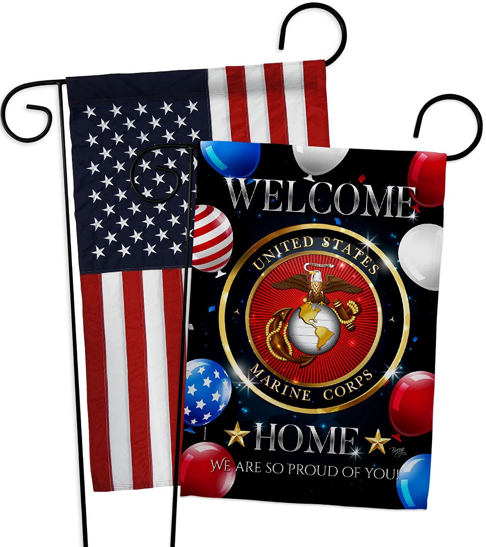 Breeze Decor Welcome Home Marine Garden Flag Pack Armed Forces Corps USMC Semper Fi United State American Military Veteran Retire Official Applique House Yard Gift Double-Sided, Made in USA