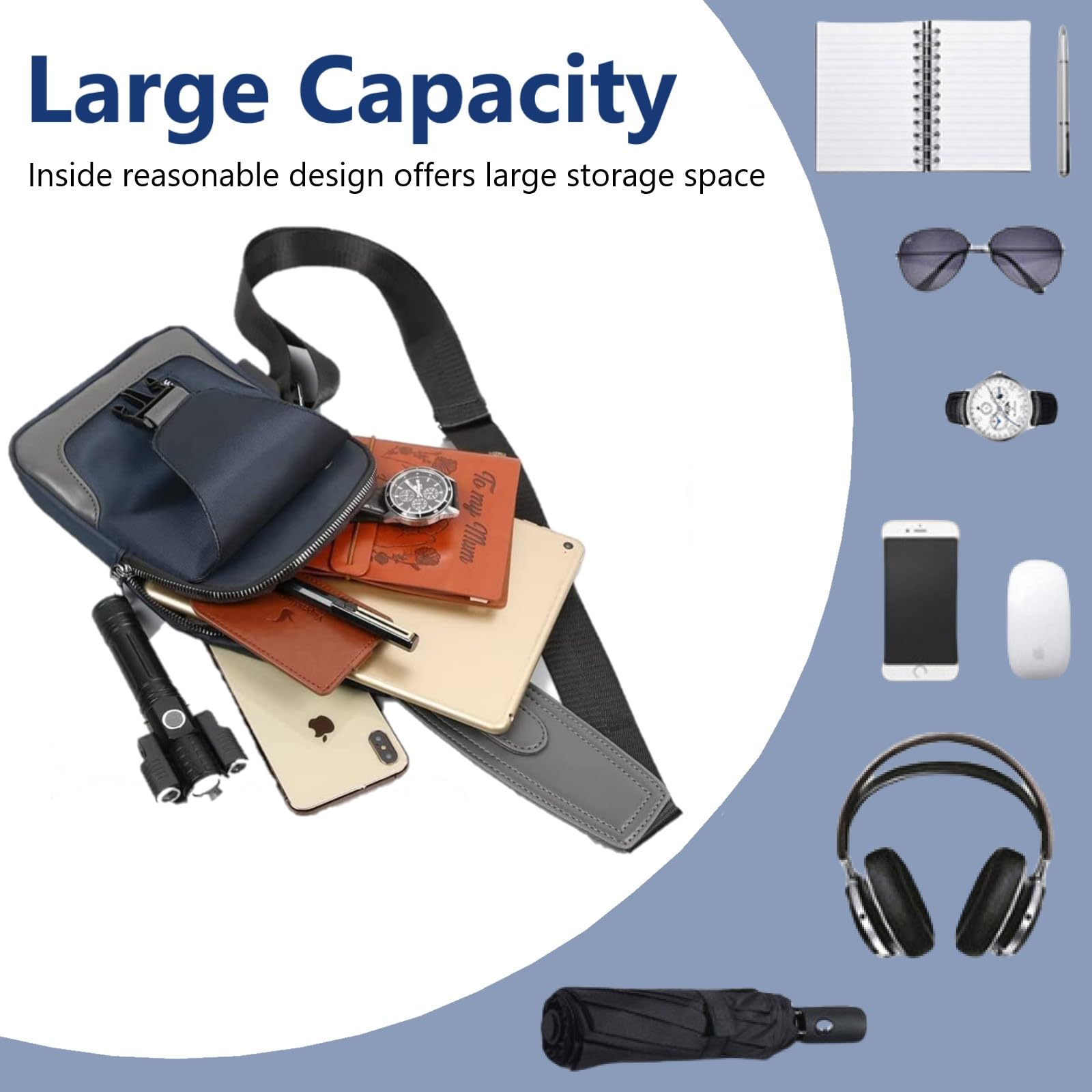 Sling Backpack with USB Charging Port, Chest Bag Crossbody Daypack Shoulder Bag for Women & Men, Hiking, Cycling, Travel #2 Blue