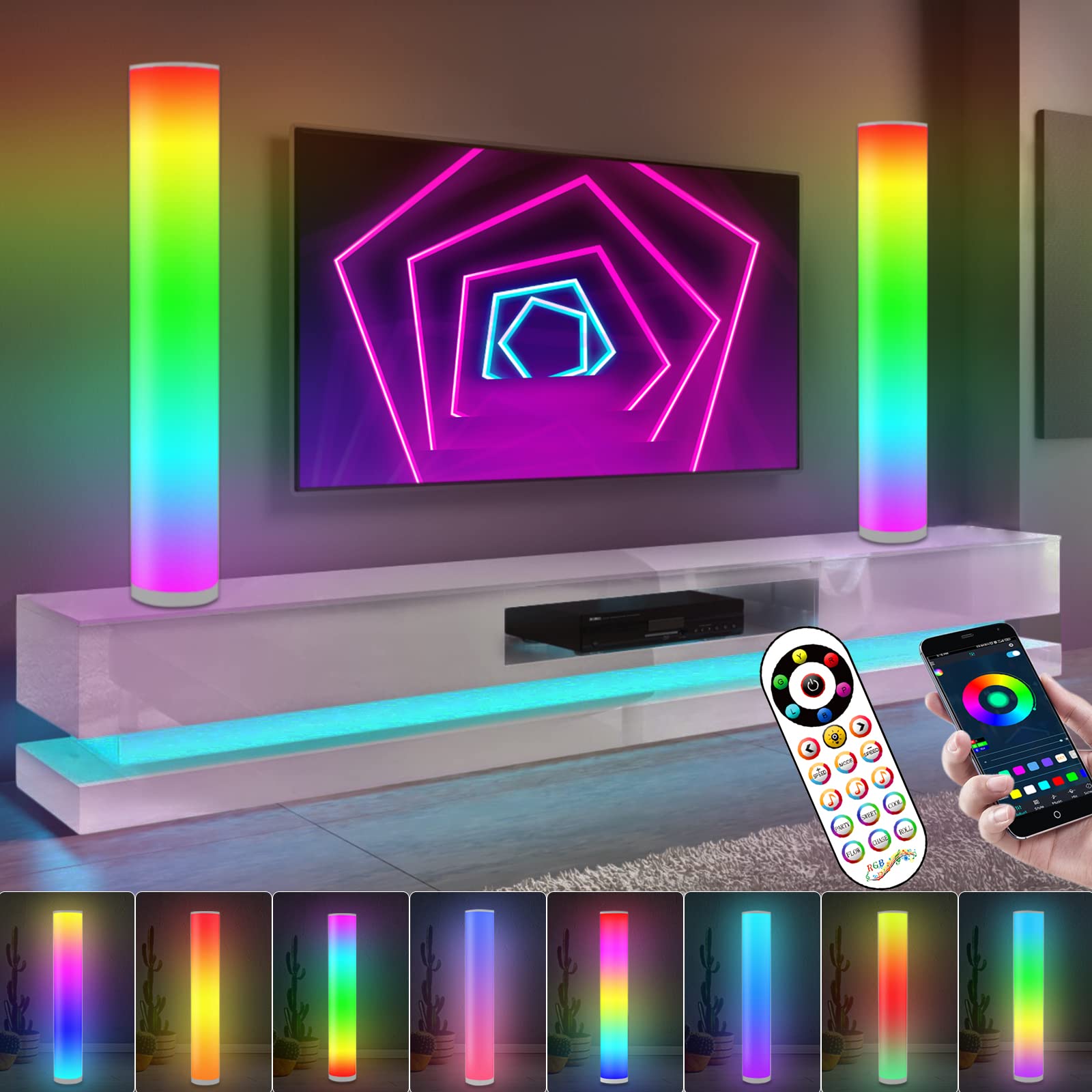 2 Pack Led Floor Lamp, Color Changing Standing Corner Lamps, Cool Light Kids Floor Lamp Work with Remote, Smart Dimmable Lighting Decoration Floor Lamps for Living Room, Bedroom and Gaming Room