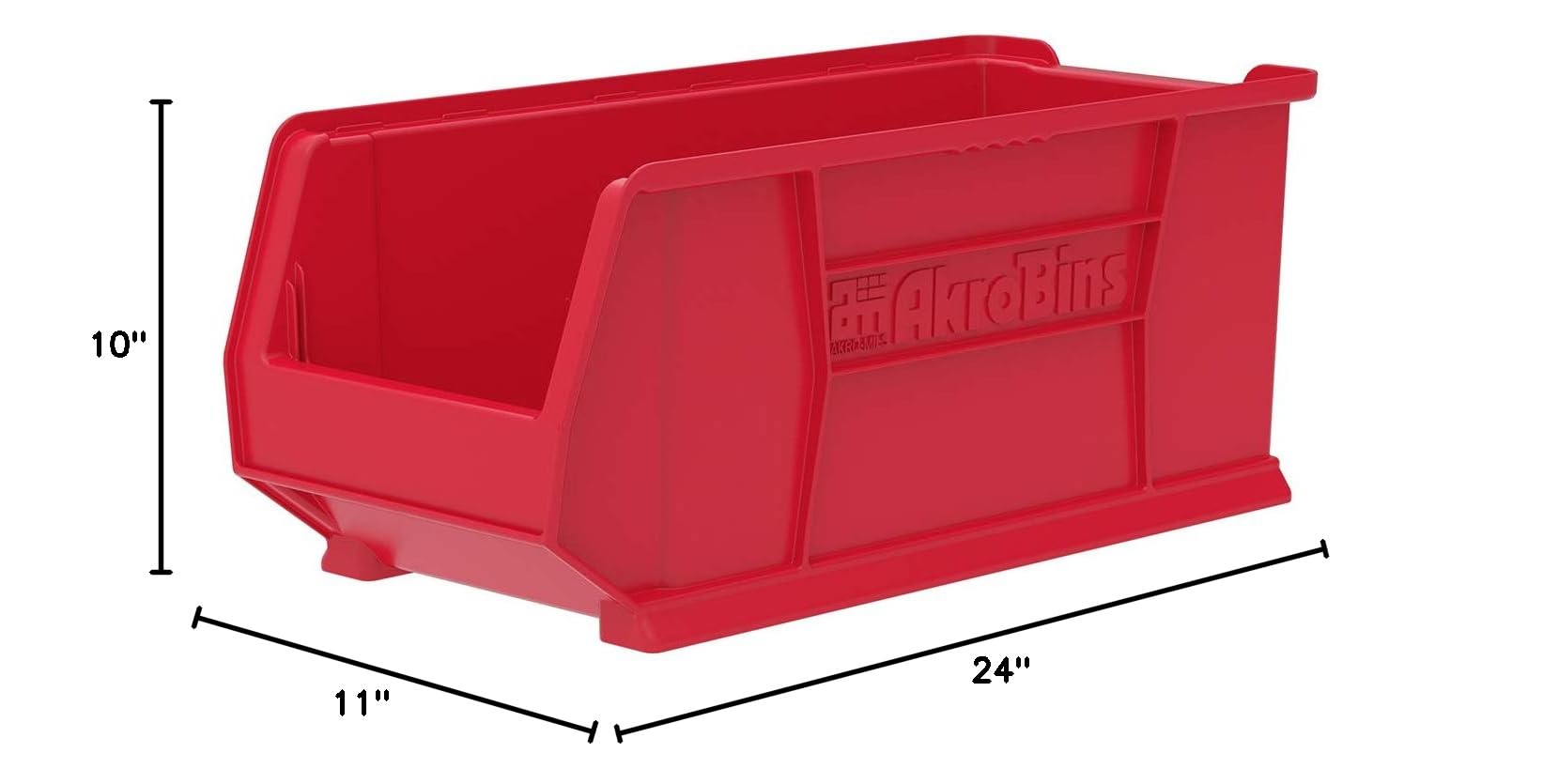 Akro-Mils 30287 Super-Size AkroBin Heavy Duty Stackable Storage Bin Plastic Container, (24-Inch L x 11-Inch W x 10-Inch H), Red, (4-Pack)