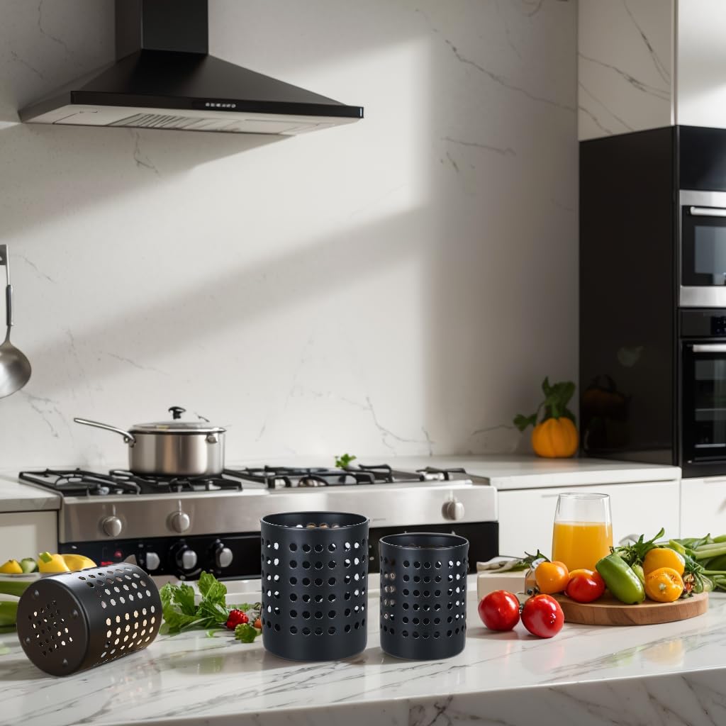 KSENDALO Black Utensil Holders set of 3 Metal Silverware Drainer Basket Cutlery Strainer Silverware Dryer Utility Sink Drying Caddy Organizer for Home Office