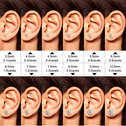 Moissanite Stud Earrings Screw Back 2.0CT 6.5MM*2 18K White Gold Plated S925 Sterling Silver Round Cut D Color VVS1 Clarity Lab Created Moissanite Diamond Earrings for Women Men
