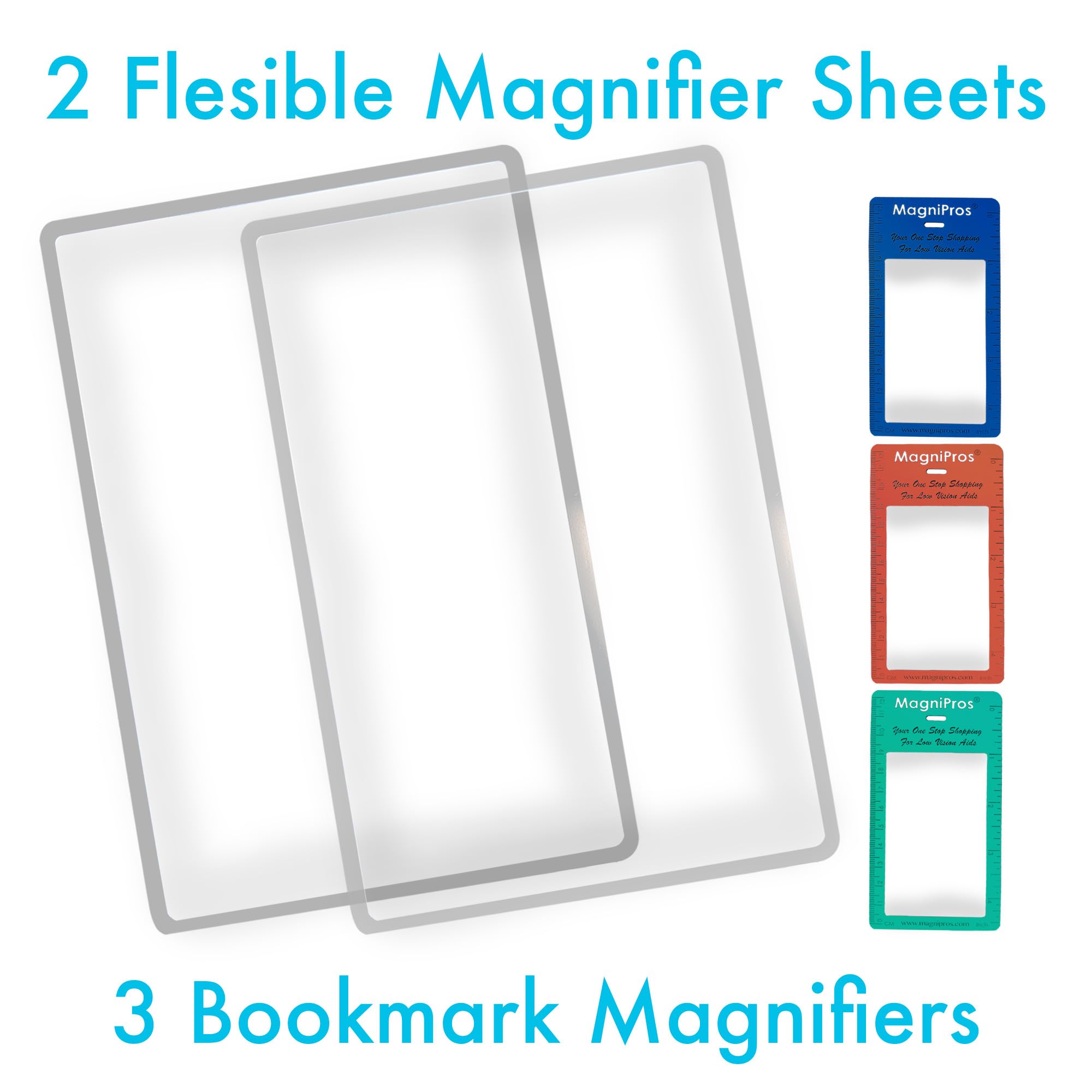 (2 Pack) MagniPros Large Full Page 3X Magnifier Premium Magnifying Sheet Fresnel Lens 7.5" X 10.5" with 3 Bonus Bookmark Magnifiers Ideal for Reading Small Prints & Low Vision Seniors
