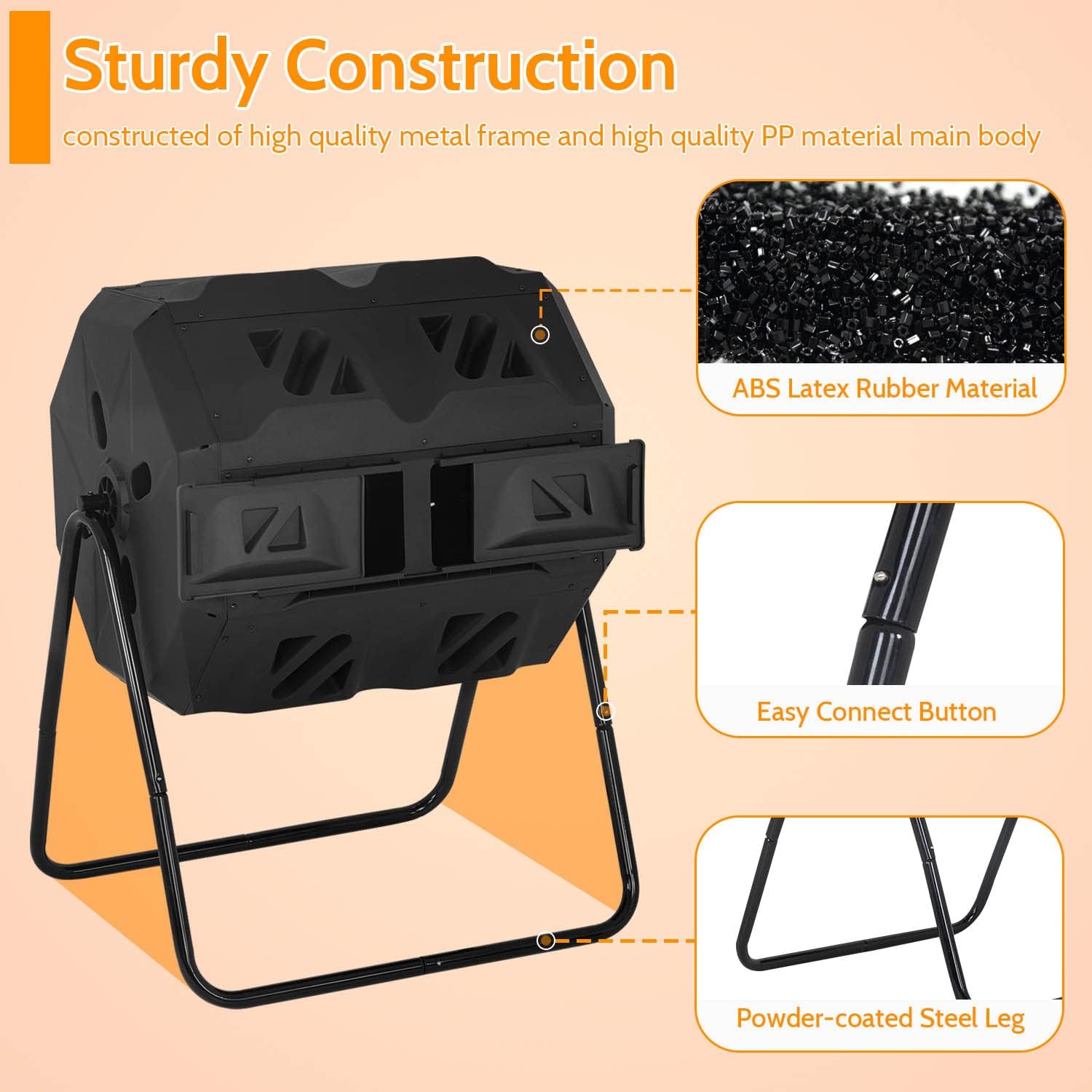 Compost Bin, 43 Gallon Large Capacity Composting Bins Tumbling Composter, Outdoor Composting Bin with 2 Sliding Doors & Solid Steel Frame, BPA Free Dual Chamber Compost Tumbling Bin for Garden Yard
