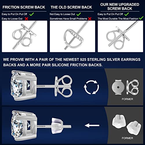 Moissanite Stud Earrings Screw Back 2.0CT 6.5MM*2 18K White Gold Plated S925 Sterling Silver Round Cut D Color VVS1 Clarity Lab Created Moissanite Diamond Earrings for Women Men