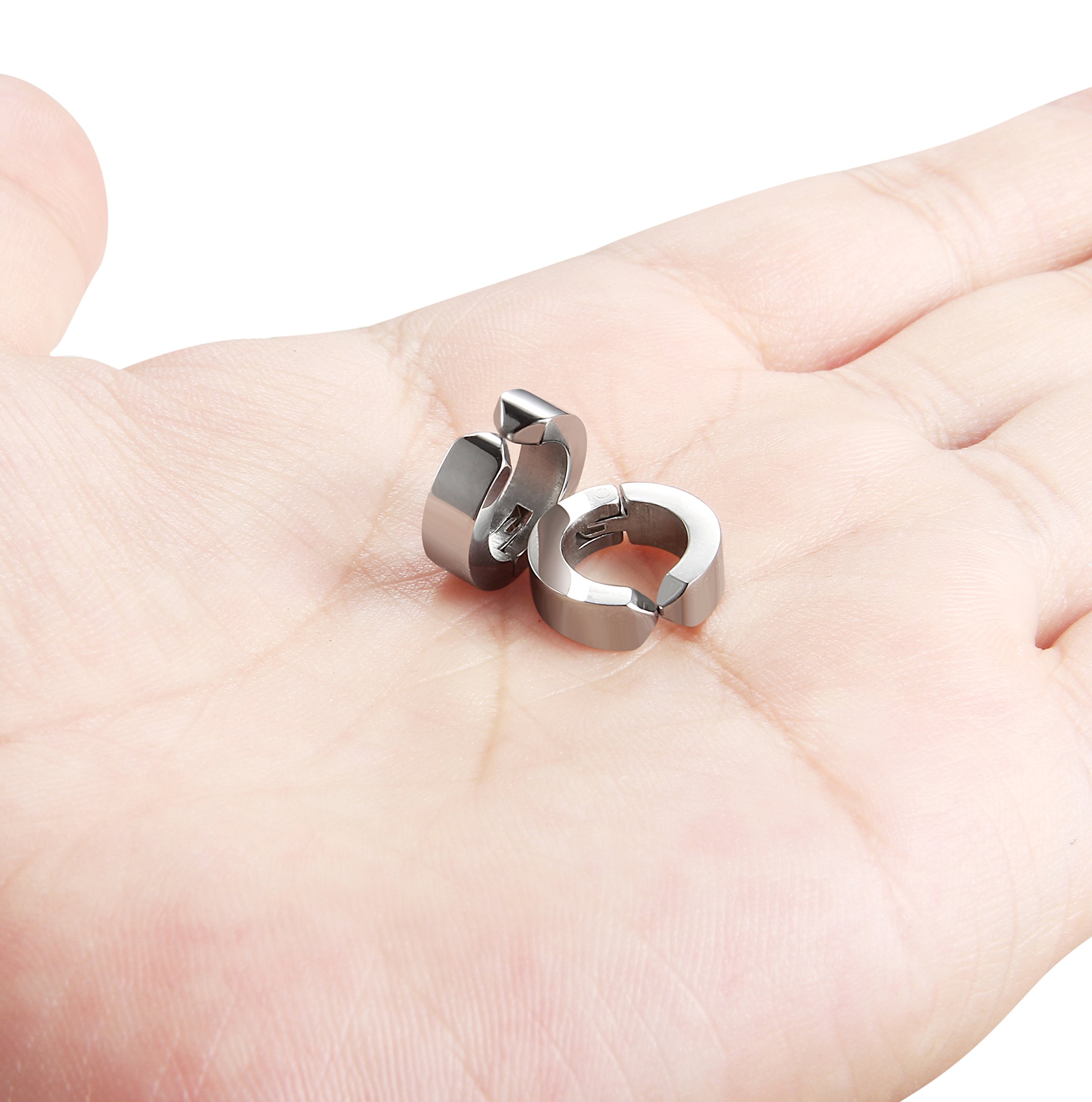 Jstyle Stainless Steel Mens Womens Clip On Earrings Hoop Huggie Non-Piercing Hypoallergenic White