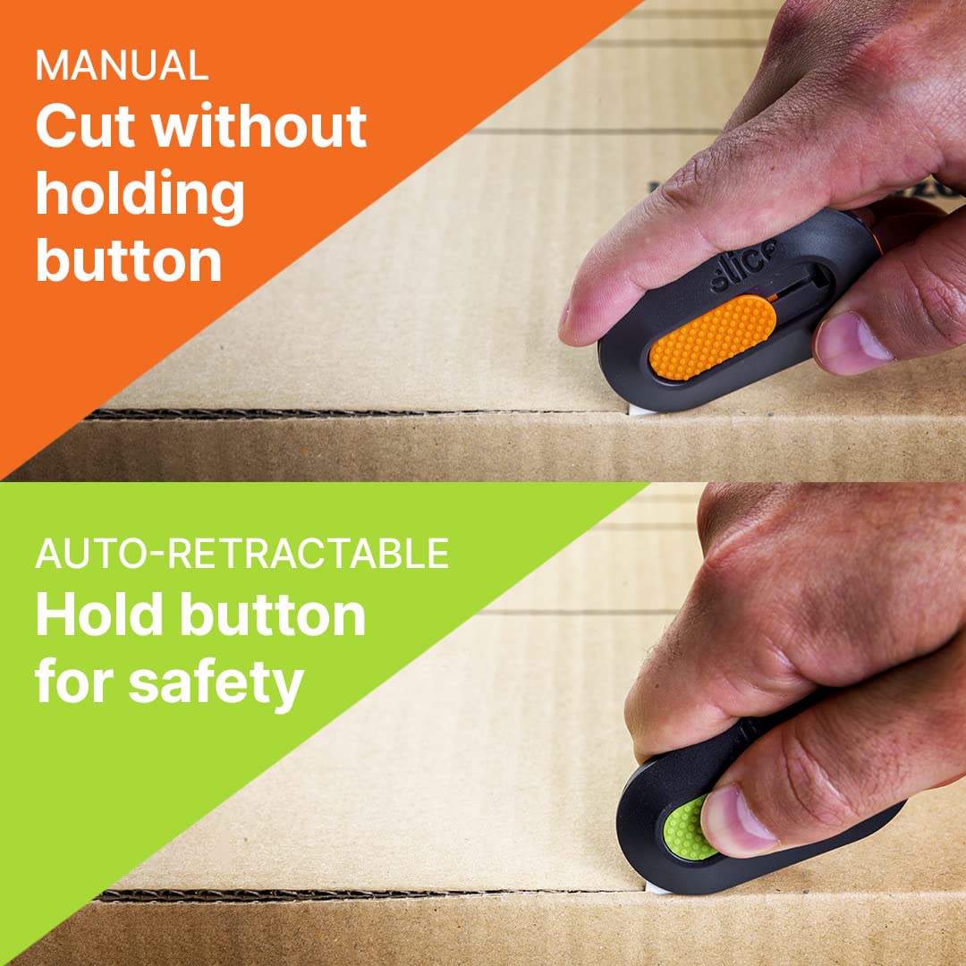 Slice 10514 Mini Box Cutter, Package and Box Opener, Safe Ceramic Blade Retracts Automatically, Stays Sharp Up to 11x Longer, Right or Left Handed, Keychain, Magnetic, Pack of 1