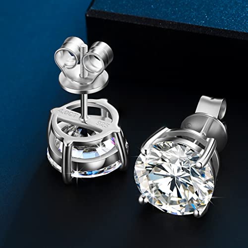 Moissanite Stud Earrings Screw Back 2.0CT 6.5MM*2 18K White Gold Plated S925 Sterling Silver Round Cut D Color VVS1 Clarity Lab Created Moissanite Diamond Earrings for Women Men