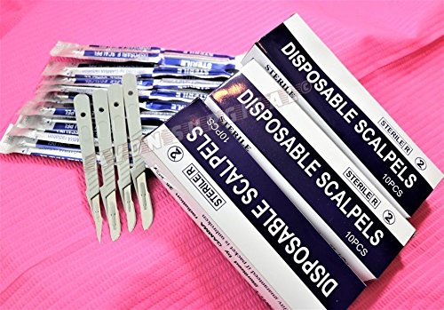 40 EA Disposable Scalpel Blades No.10#11#20 & #21 with Plastic Handle – Suitable for Dermaplaning, Crafts, Medical/Surgical Instruments/Equipment and More – Sterile and Individually Foil Wrapped