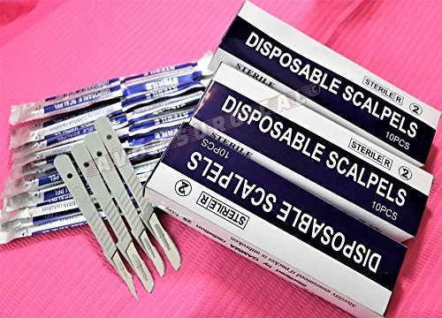 40 EA Disposable Scalpel Blades No.10#11#20 & #21 with Plastic Handle – Suitable for Dermaplaning, Crafts, Medical/Surgical Instruments/Equipment and More – Sterile and Individually Foil Wrapped