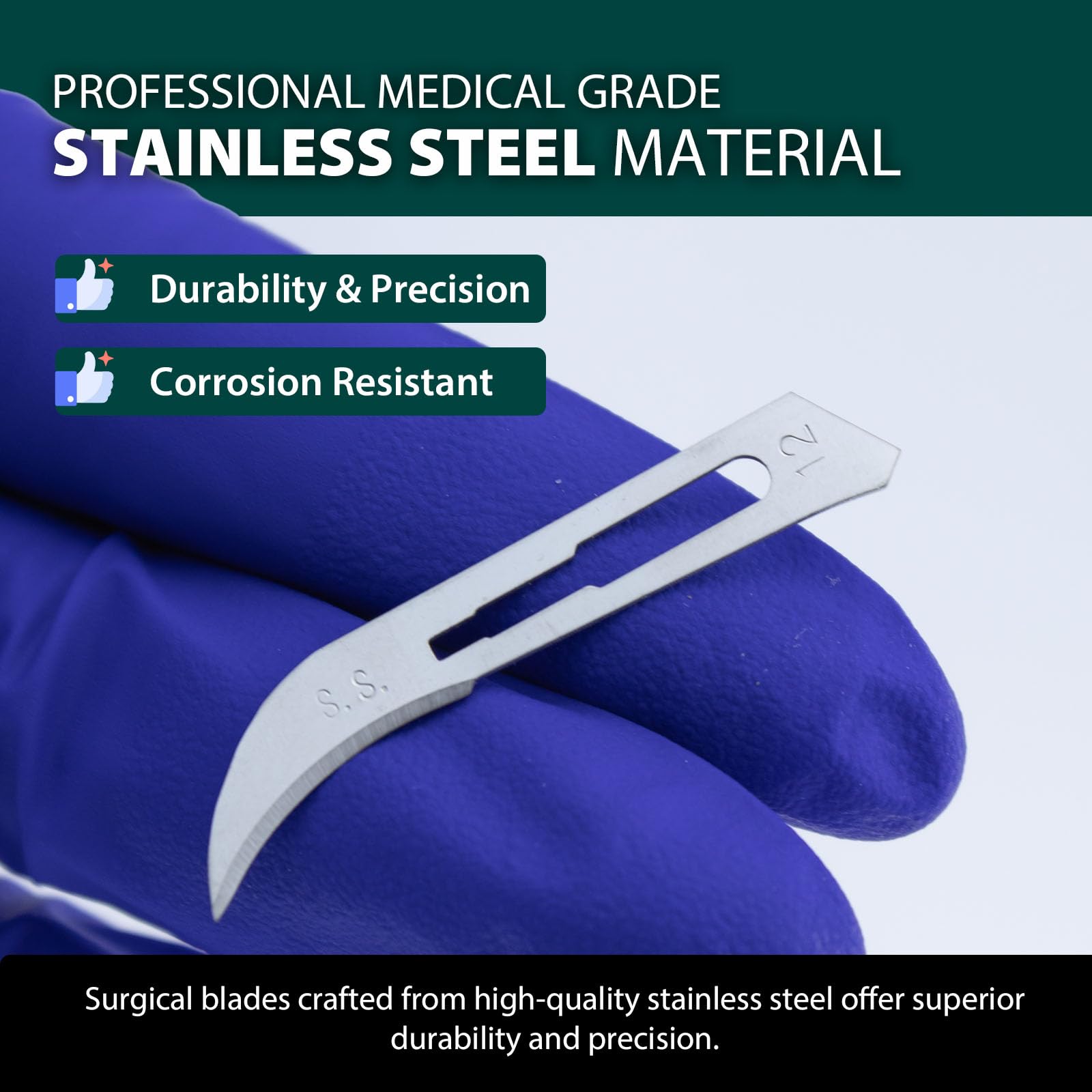 100PCs Dental Grade #12 Stainless Steel Sterile Surgical Blades by VASTMED | Individually Wrapped High Stainless Steel Dermablade Surgical Blade