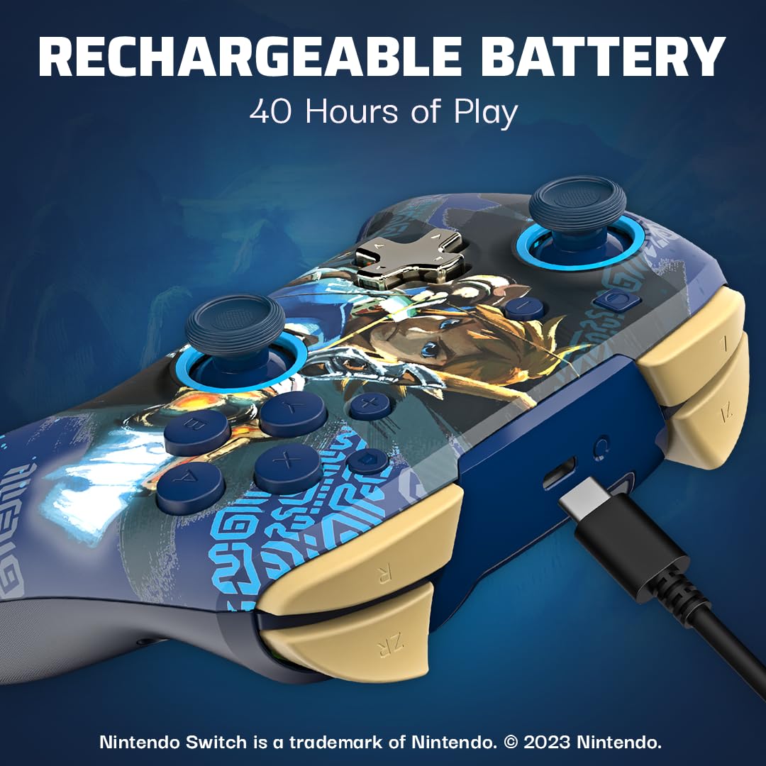 PDP Rematch Enhanced Wireless Nintendo Switch Pro Controller - Rechargeable Battery Powered, Link Hero (Glow in The Dark)