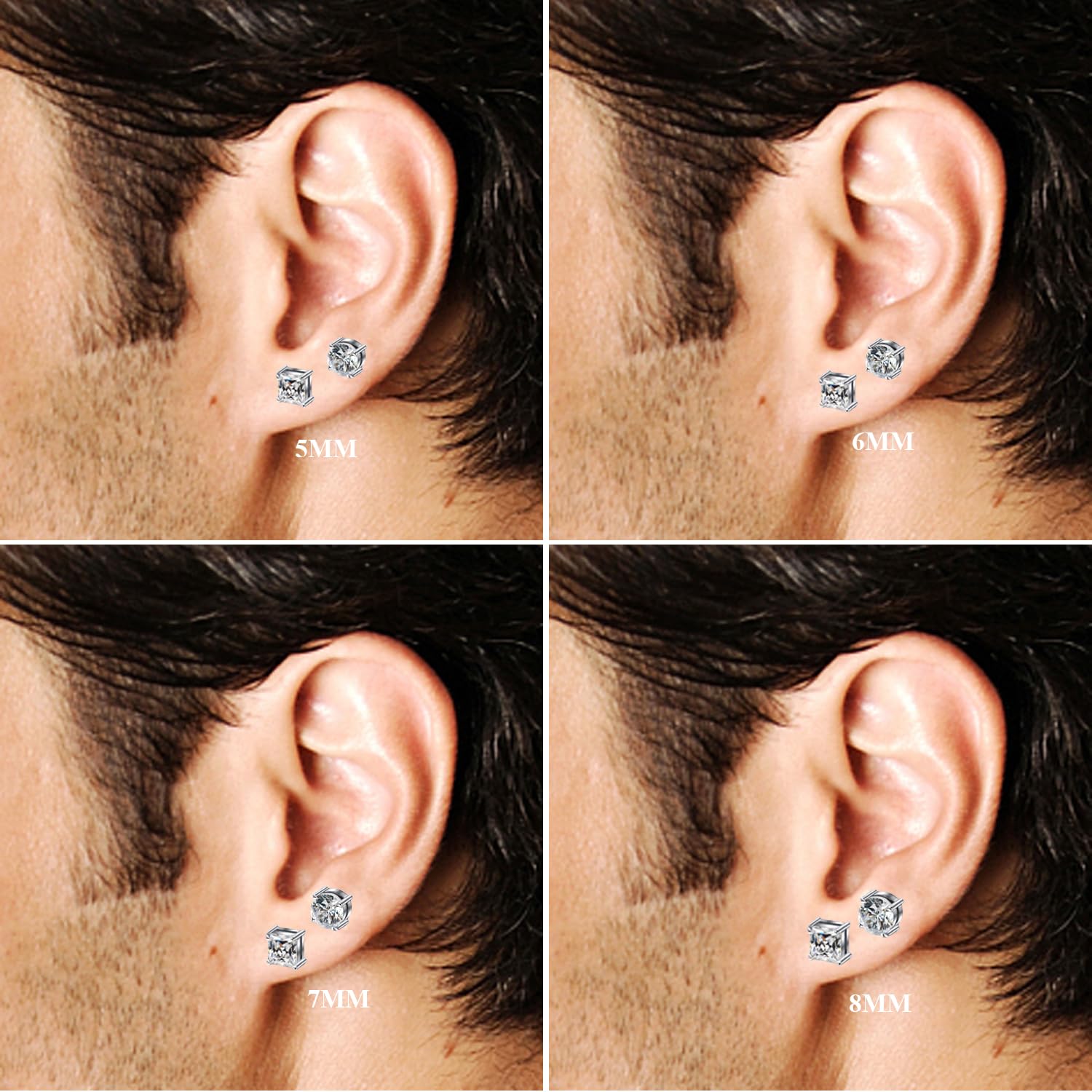 Jstyle 2 Pairs Stainless Steel Magnetic Stud Earrings for Men Women Non-piercing CZ Hypoallergenic 7mm