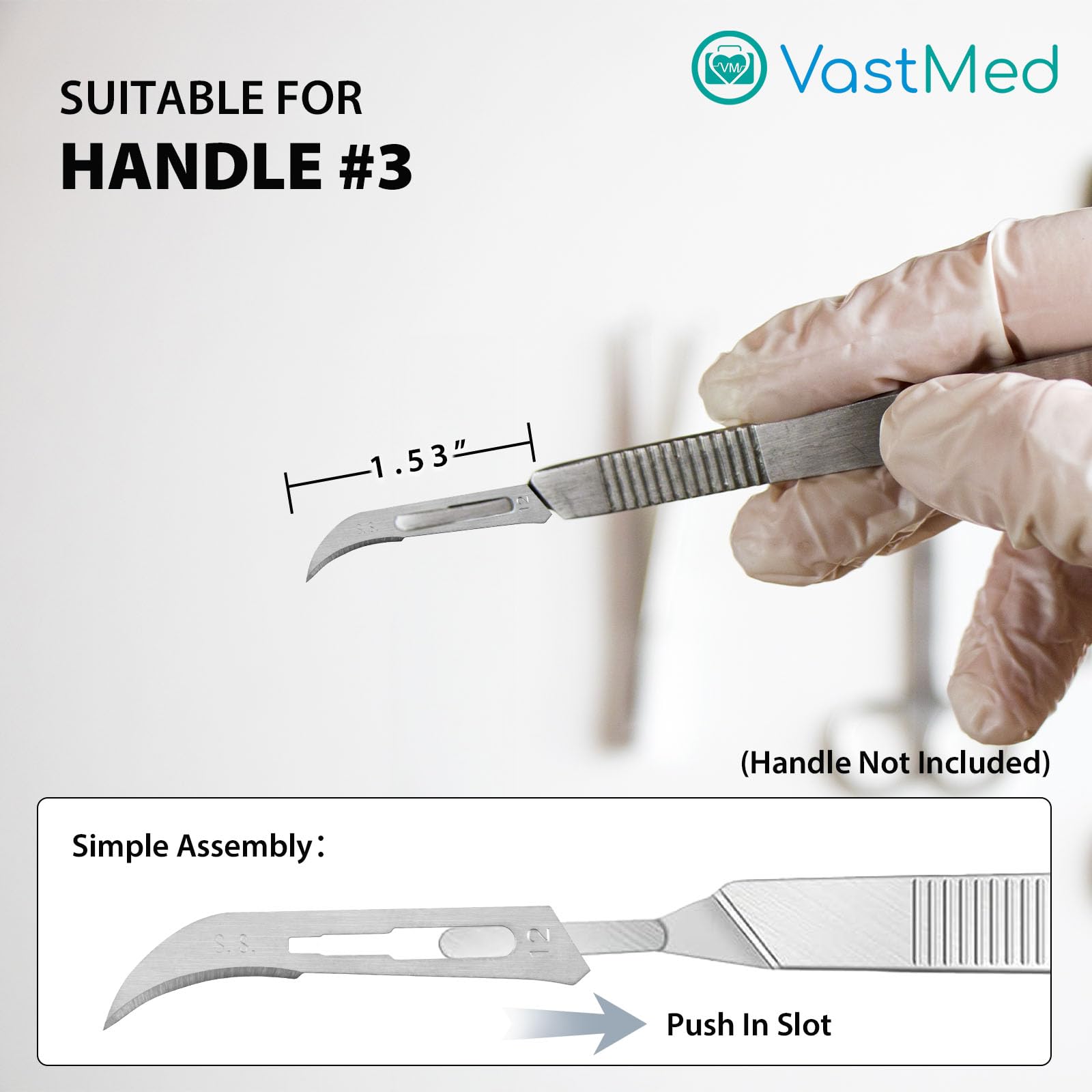 100PCs Dental Grade #12 Stainless Steel Sterile Surgical Blades by VASTMED | Individually Wrapped High Stainless Steel Dermablade Surgical Blade