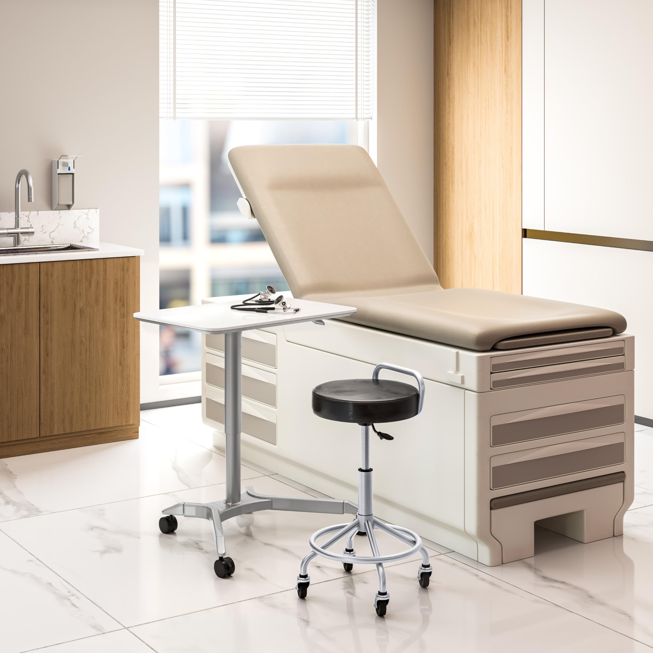 Seville Classics Airlift Height Adjustable Pneumatic Laptop Sit Stand Desk Mobile Rolling Cart Computer Workstation for Home Office, Classroom, 28" XL Desktop (New Model), White