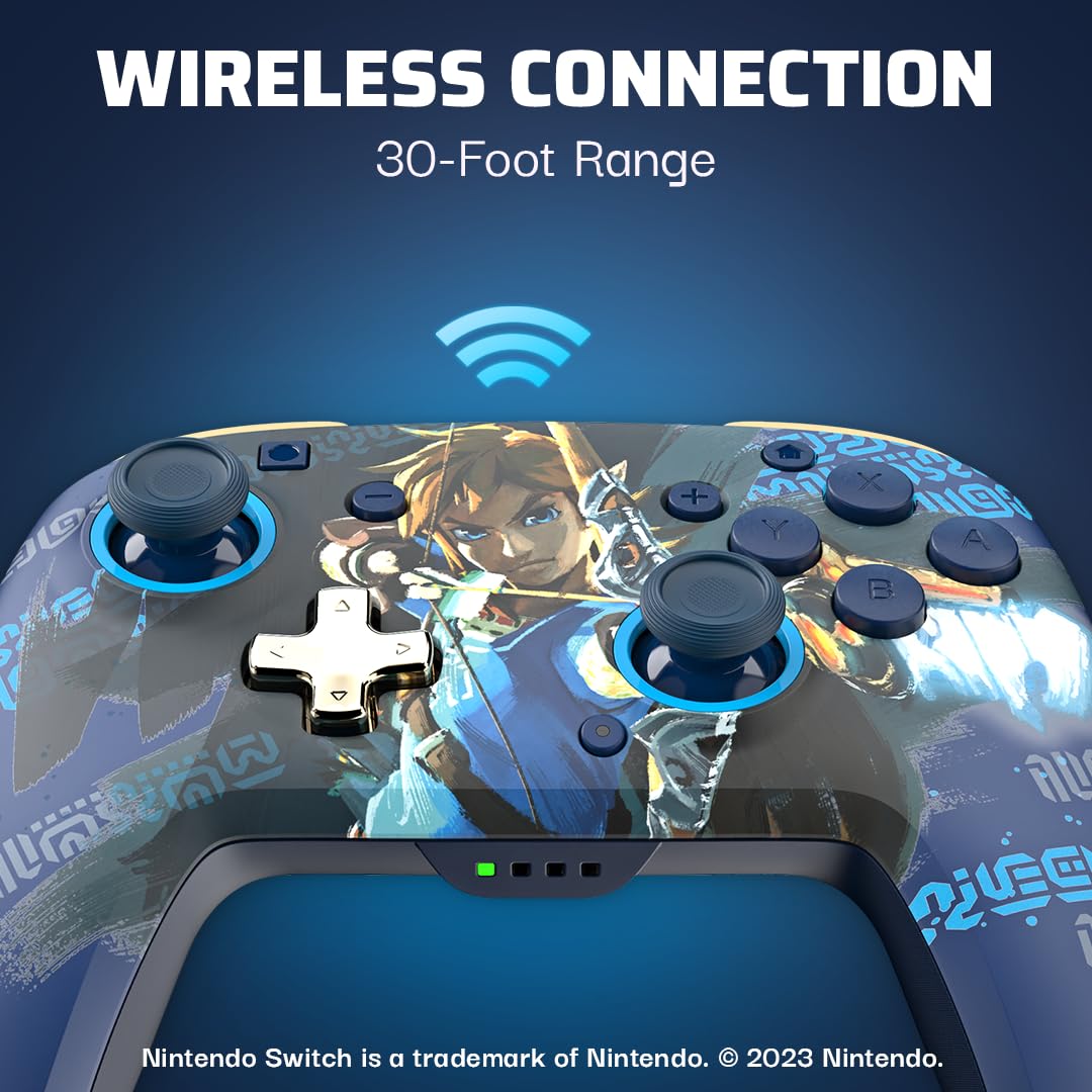 PDP Rematch Enhanced Wireless Nintendo Switch Pro Controller - Rechargeable Battery Powered, Link Hero (Glow in The Dark)