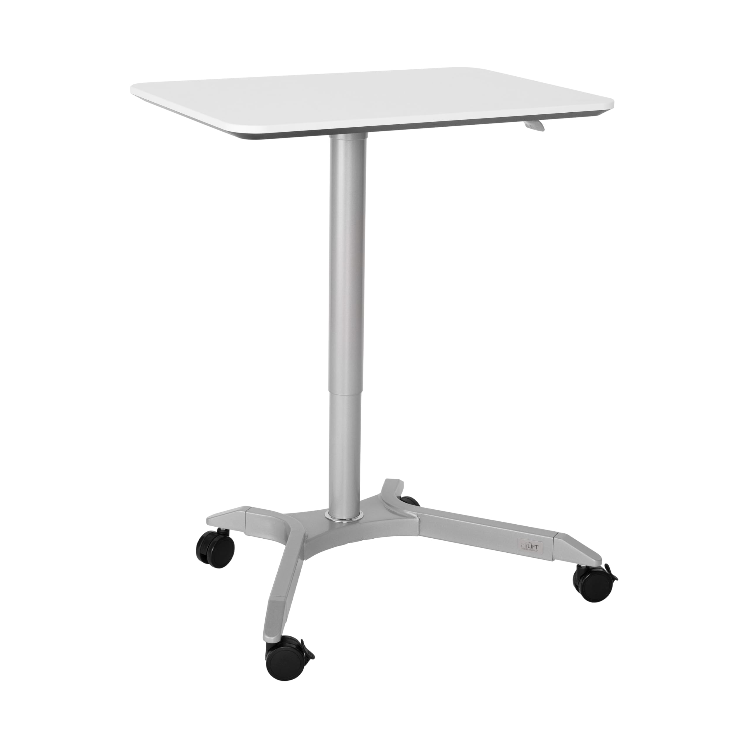 Seville Classics Airlift Height Adjustable Pneumatic Laptop Sit Stand Desk Mobile Rolling Cart Computer Workstation for Home Office, Classroom, 28" XL Desktop (New Model), White